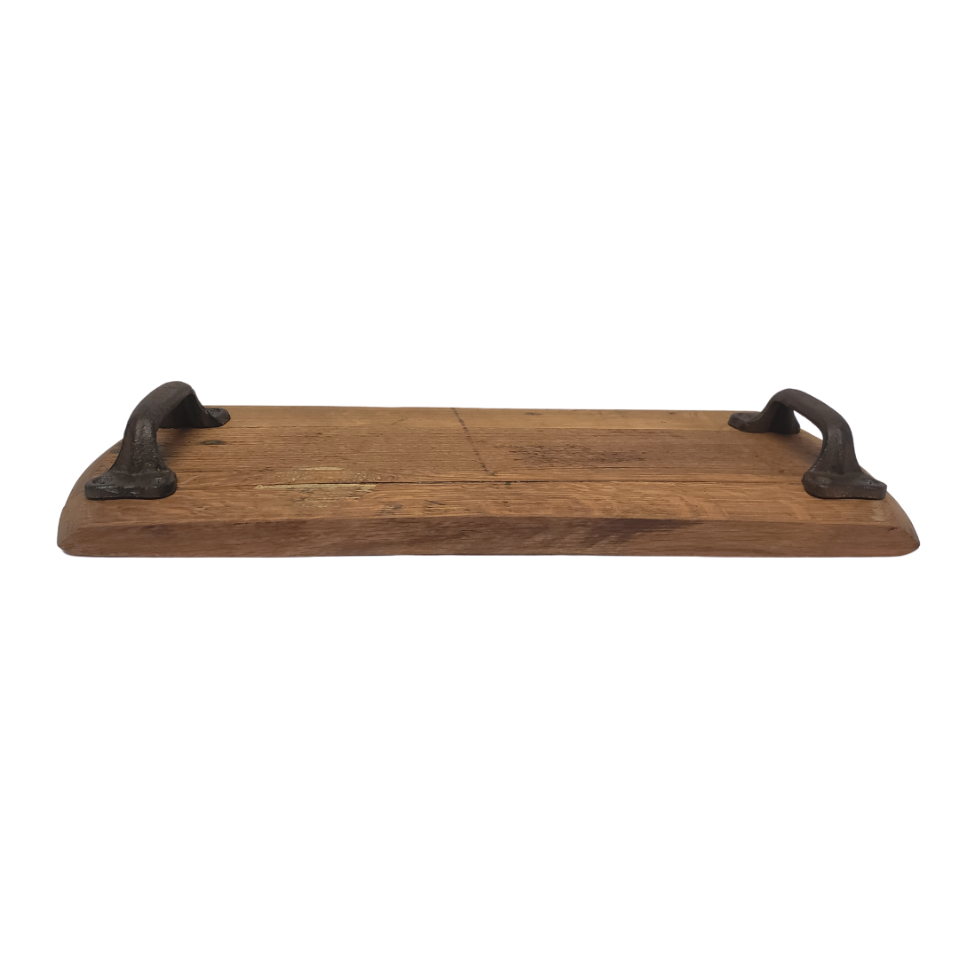 Barrel Head Cheese/Serving Tray With Cast Iron Antique Handles – Get ...